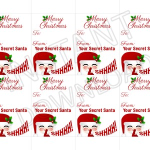 Secret Santa Gift Tag Stickers Printable Instant Download, Christmas ...