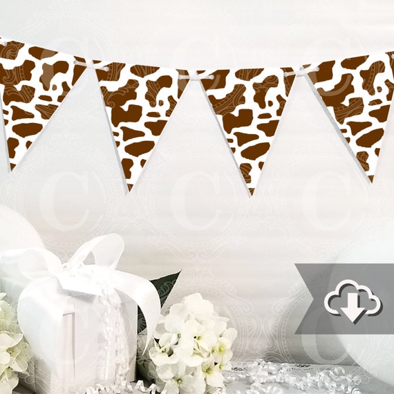 Brown Cow Print Banner Printable, DIY Custom Banner, Farm Party, Animal ...