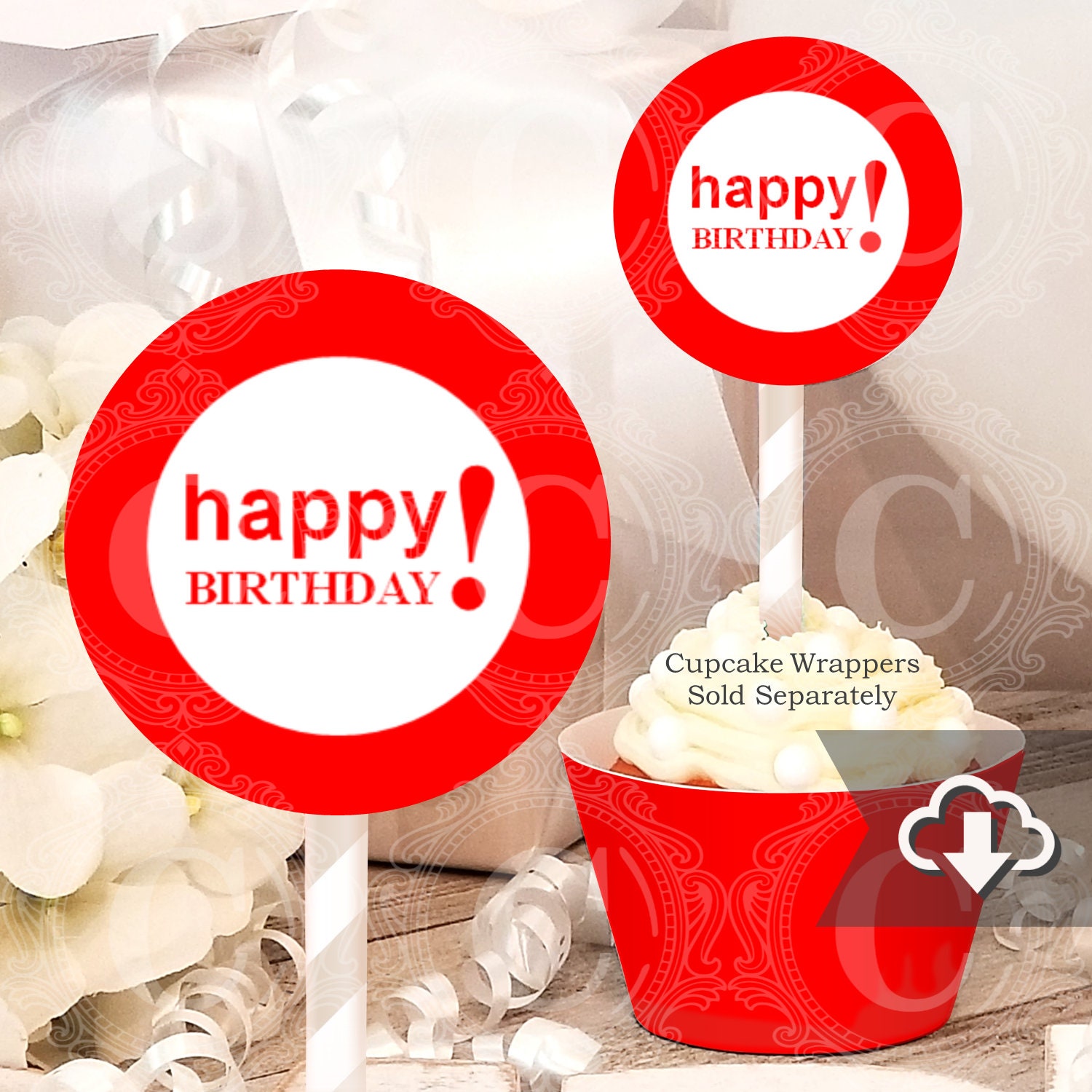 Red Birthday Cupcake Toppers Printable Instant Download | Etsy