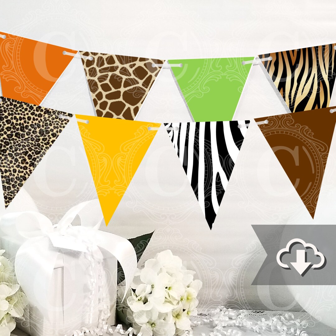 Jungle Safari Banner Bunting Printable, Animal Print Kids Party Decor ...