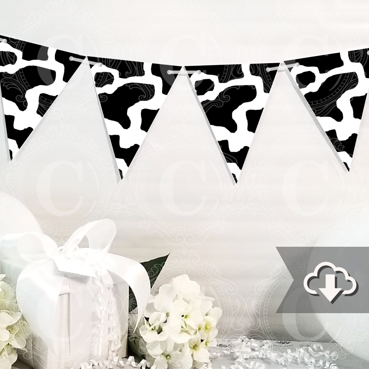 Black Cow Print Banner Printable DIY Custom Banner Bunting | Etsy