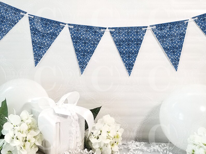 Navy Blue Bandana Banner Printable Bandanna Banner DIY | Etsy