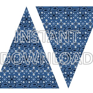 Navy Blue Bandana Banner Printable, Bandanna Banner, DIY Custom Banner ...