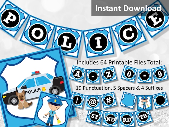 Police Banner, Blue, Black, White, 64 Pennants, Police Girl, Police Boy ...