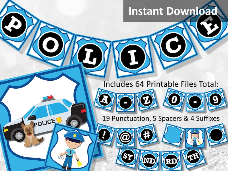 Police Banner Blue Black White 64 Pennants Police Girl - Etsy