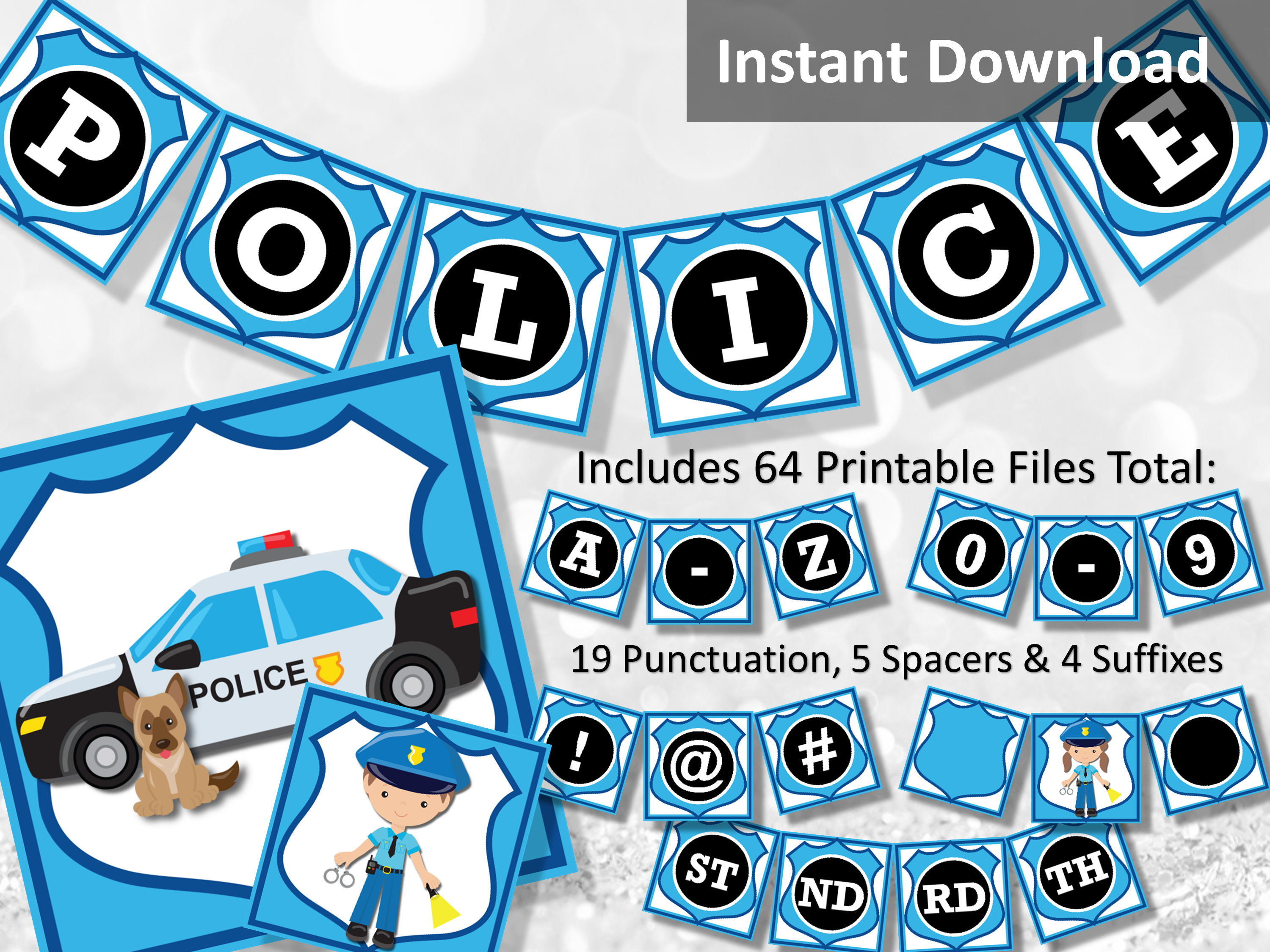 Police Banner Blue Black White 64 Pennants Police Girl - Etsy