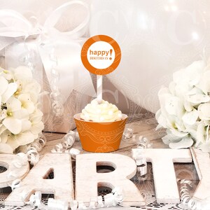 Orange Birthday Cupcake Toppers Printable Instant Download - Etsy
