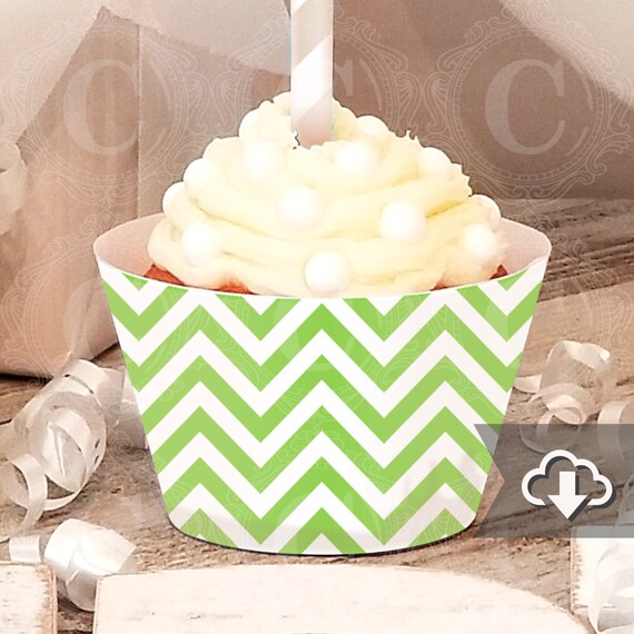 Lime Green Cupcake Wrappers, Chevron Print, PDF Printables, DIY Party ...