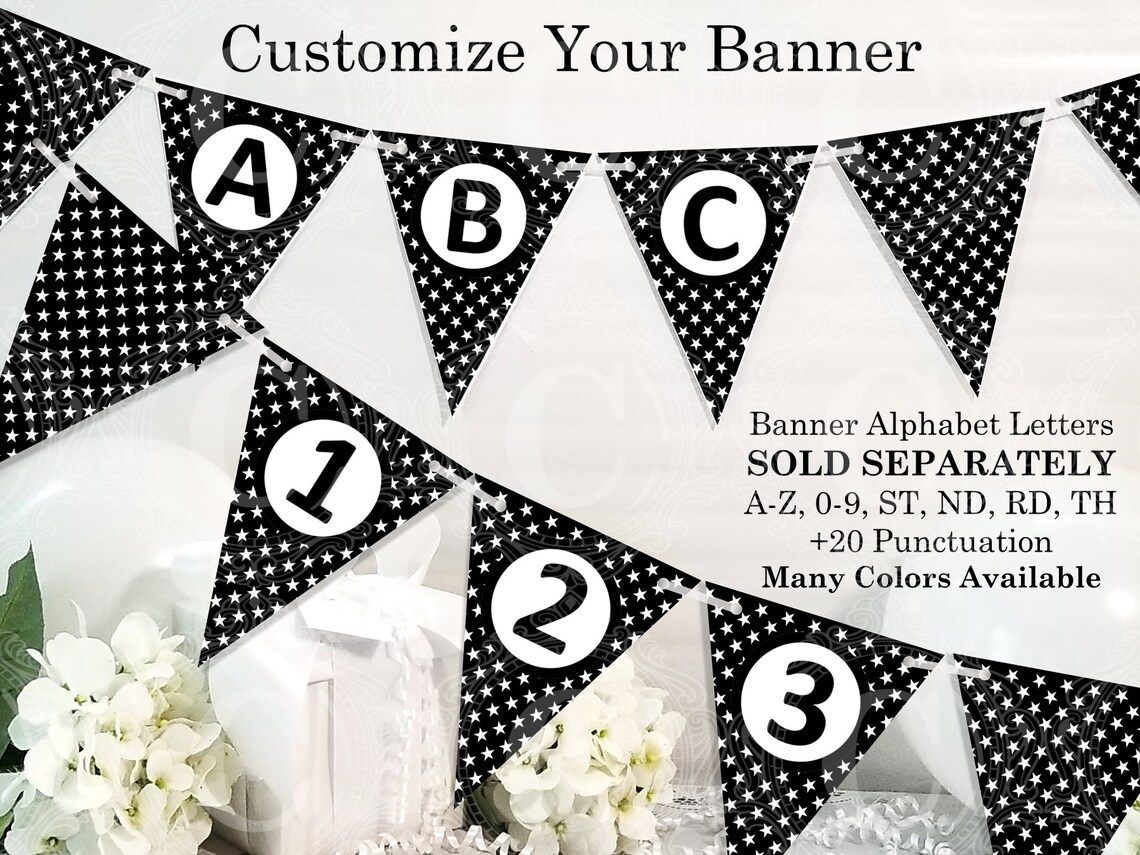 Black Star Banner Printable DIY Custom Banner Black Bunting | Etsy