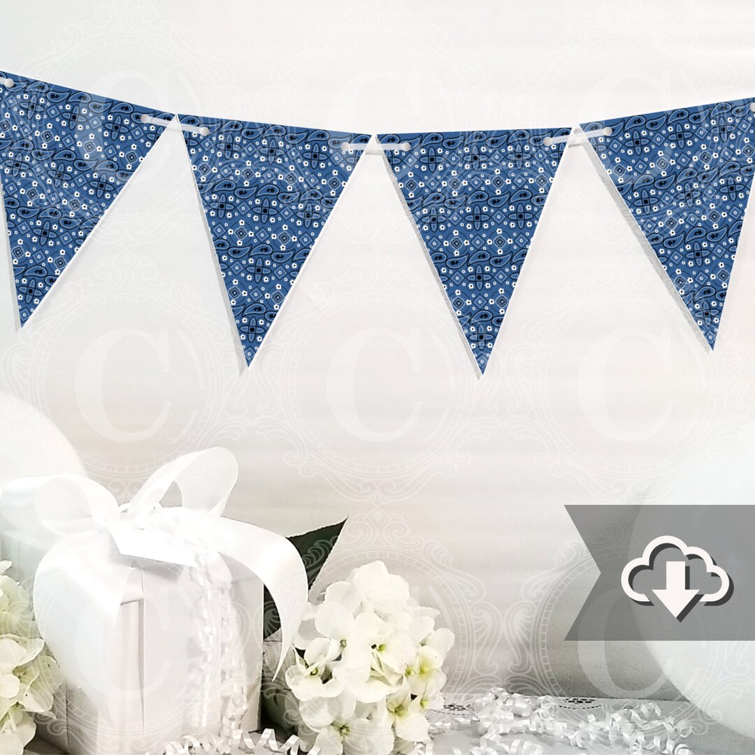 Navy Blue Bandana Banner Printable, Bandanna Banner, DIY Custom Banner ...