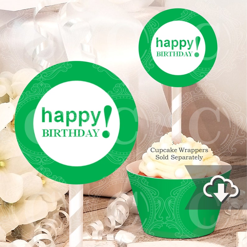 Green Birthday Cupcake Toppers Printable Instant Download | Etsy