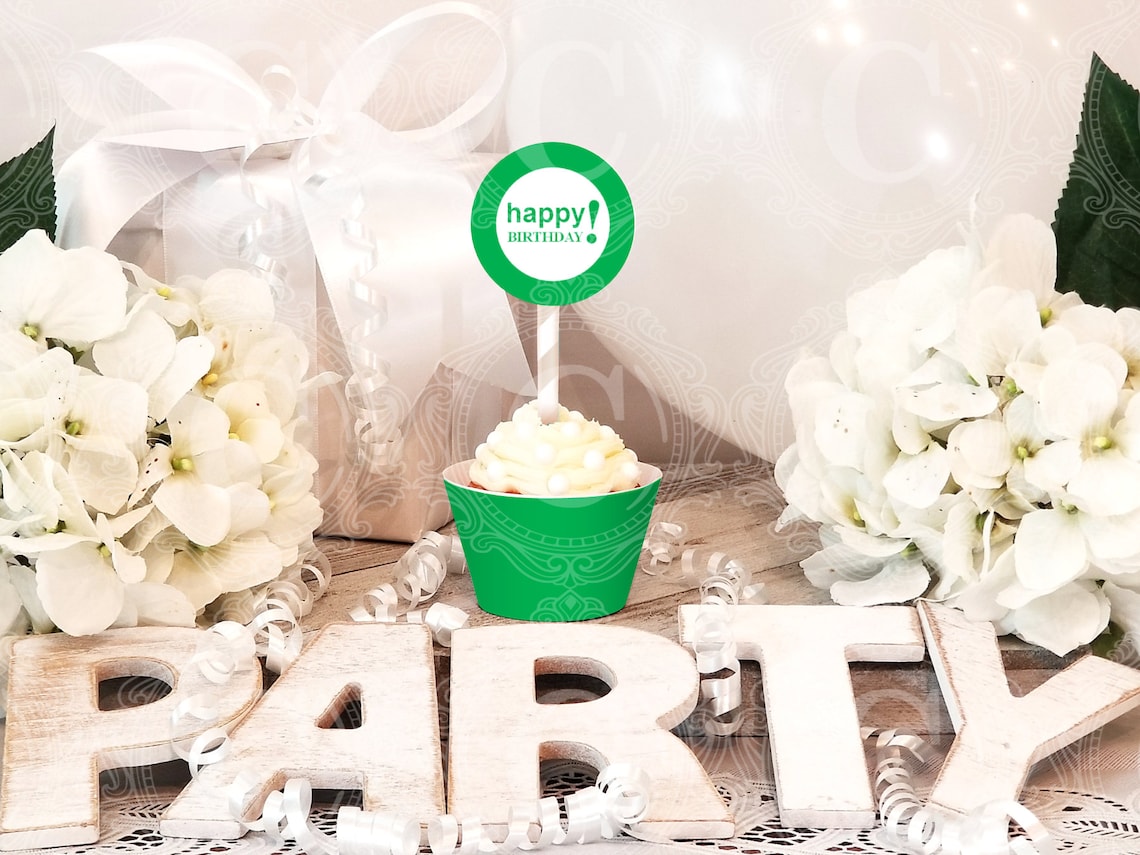 Green Birthday Cupcake Toppers Printable Instant Download | Etsy