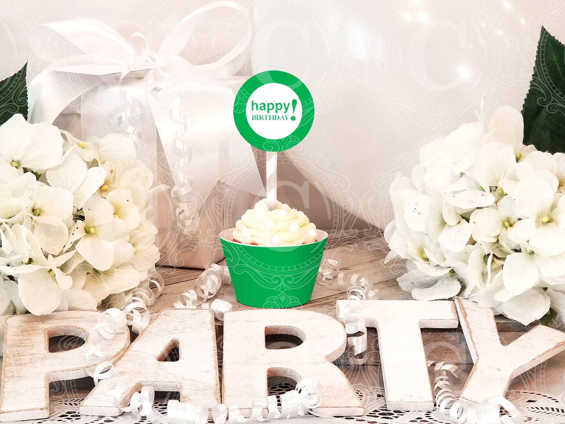 Green Birthday Cupcake Toppers Printable Instant Download | Etsy