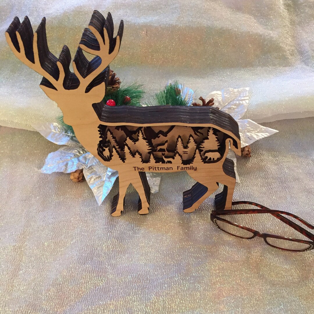 Personalized 3D Buck Deer Scene: Laser Cut Forest Animal Art - Etsy