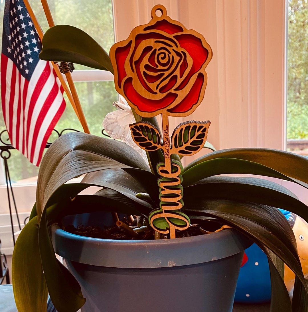 Rose Flower Plant Stake With Name, Personalized, Multi-layered, Hand ...