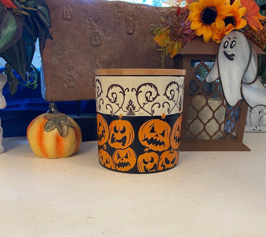 Halloween Canister Wood Top Jack 'O Lanterns, Pumpkins, Creepy Scary ...