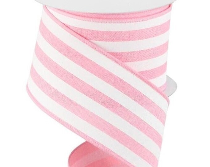 Wired Light Pink Stripe Ribbon, 2.5x10yd on Canvas, Lt Pink/white ...