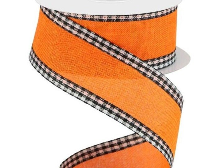 Wired Bright Orange Ribbon, 1.5x10yd. Black and White Gingham Edge. - Etsy