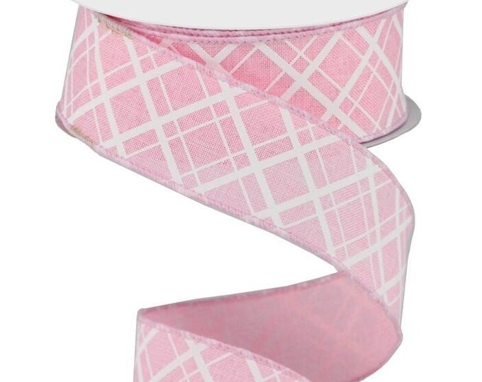 Wired Pink Ribbon, by the Roll 1.5" X 10yd Thick and Thin Diagonal ...