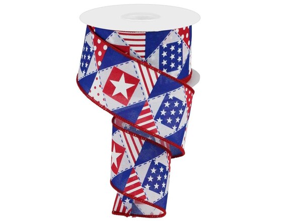 Wired Patriotic ribbon 2.5X10yd Patriotic Patchwork | Etsy