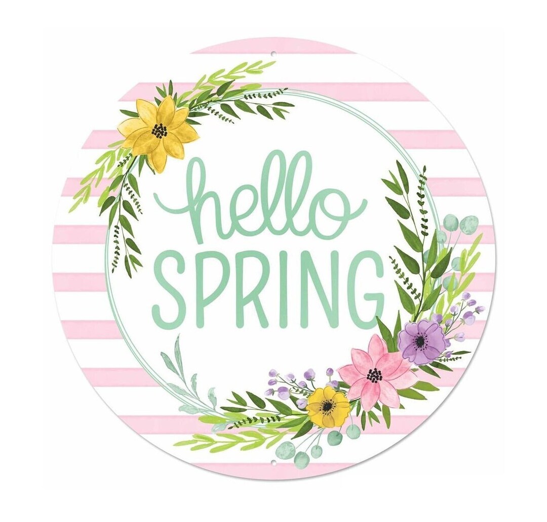 Metal Hello Spring Wreath Sign, 12"dia Spring Floral Wreath Sign ...