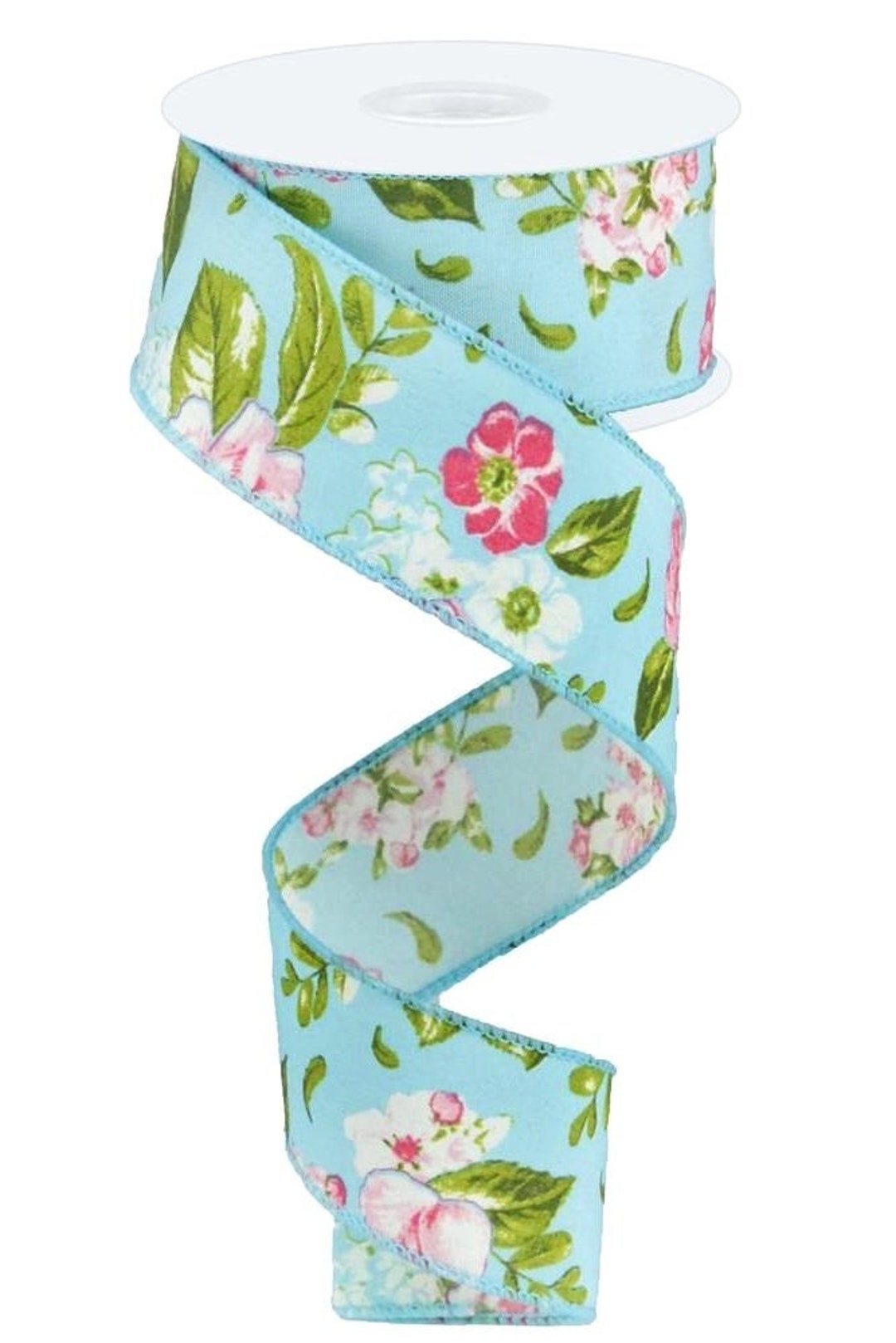 Wired Floral Ribbon, 1.5"x10yd Canvas, Spring Ribbon, Rose/green/blue ...