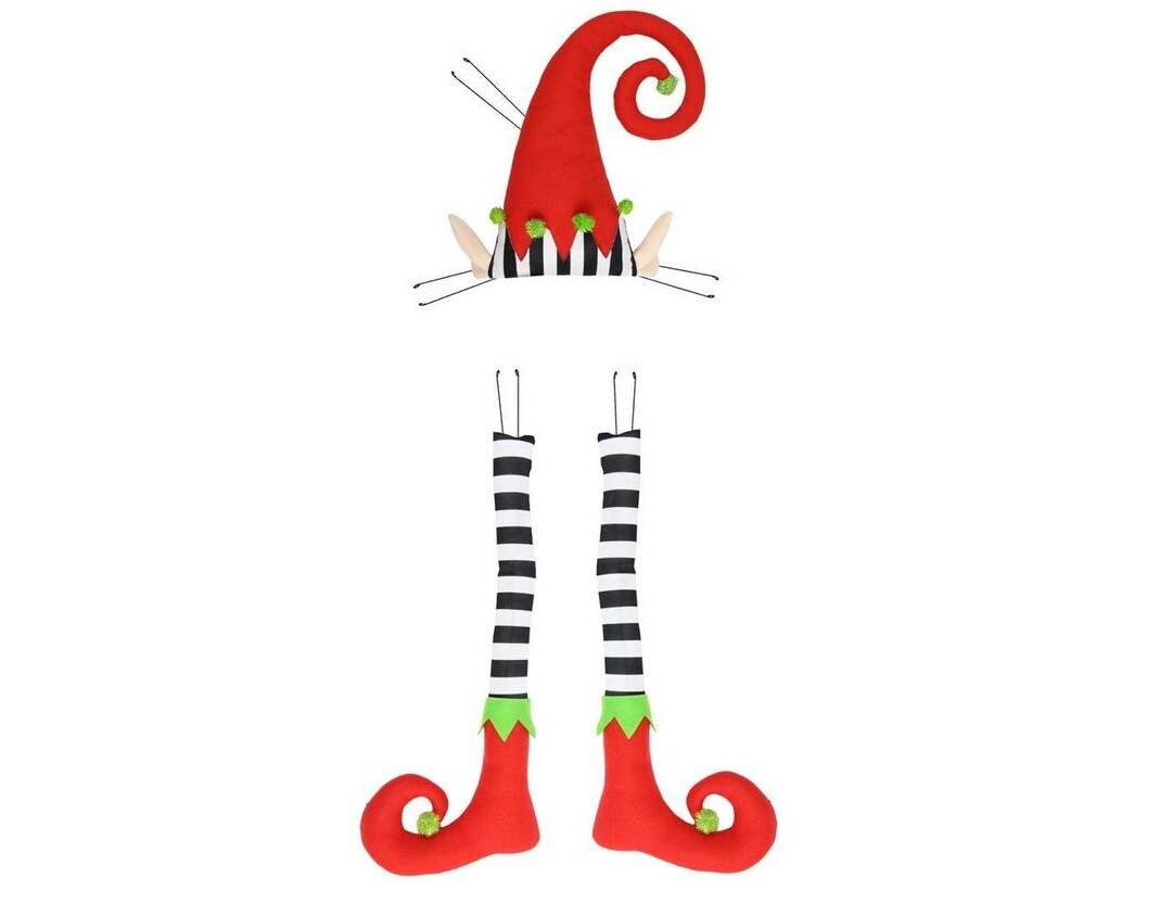 Elf Wreath Attachment Kit, 3 Pc 30"h Polka Dot/stripe Red/black/white ...