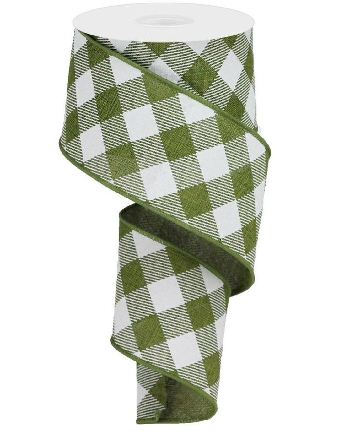 Wired Moss Green Ribbon. 2.5" X 10yd. Moss Green and White Diagonal ...