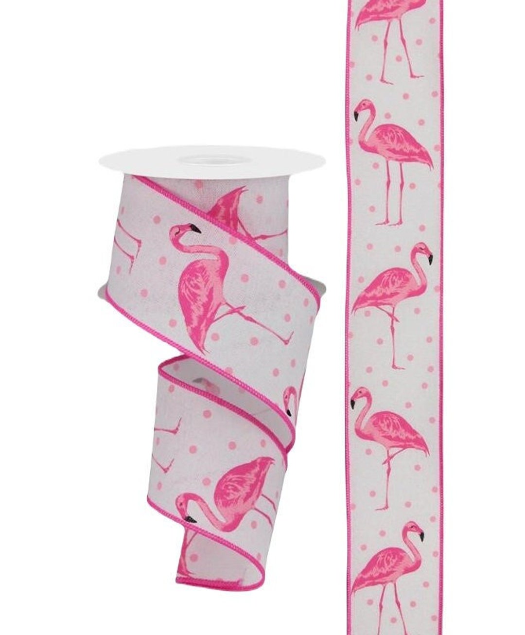 Wired Flamingo Ribbon, by the Roll 2.5"x10yd Canvas, White, Pink. Black ...