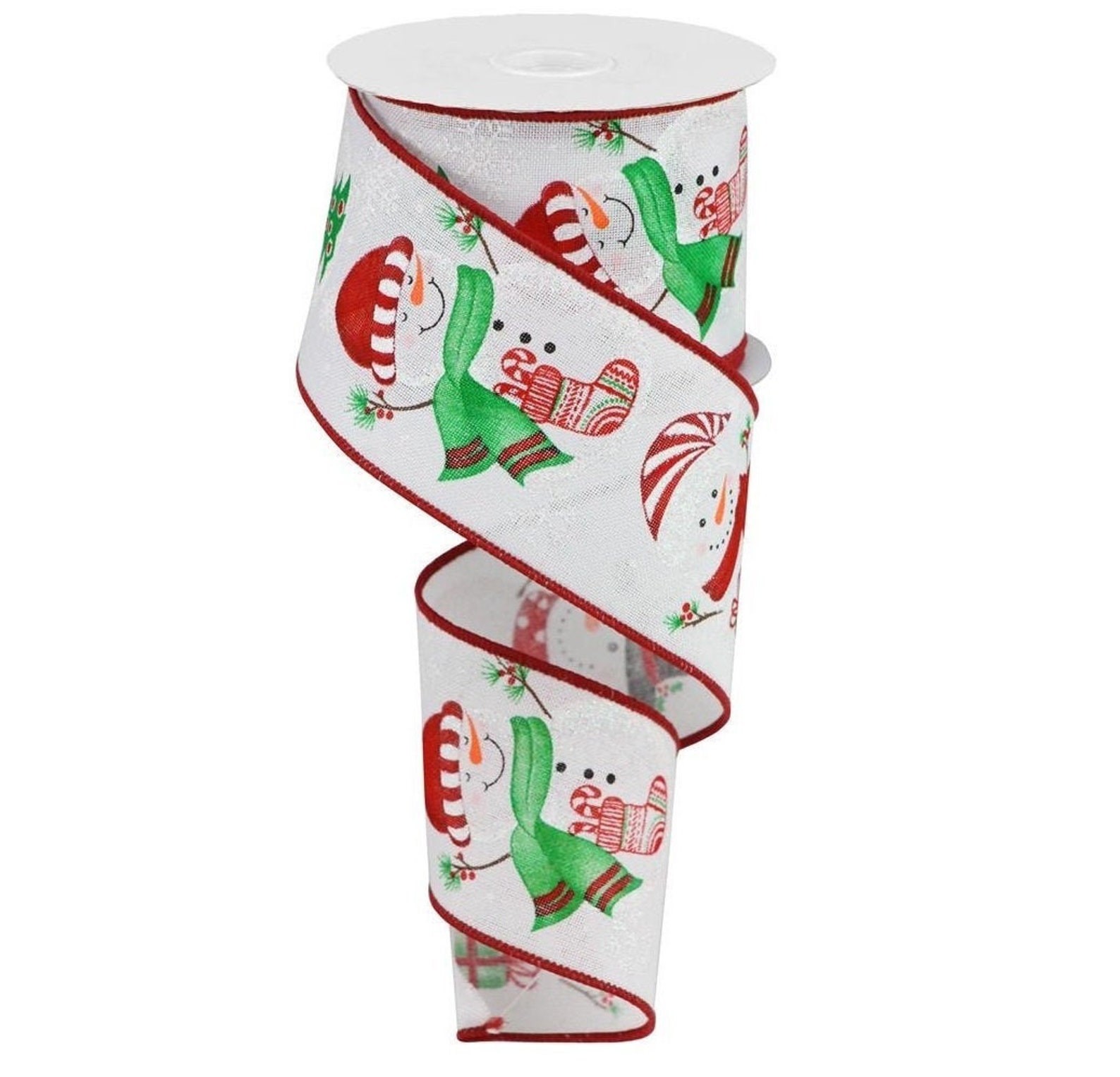 Wired Snowman Ribbon, 2.5"x10yd Christmas Ribbon, Canvas, White/red ...