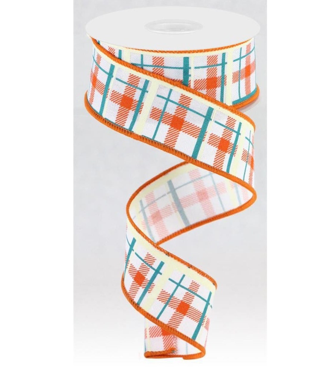 Wired Orange and Turquoise Plaid Ribbon, 1.5"x10yd. - Etsy