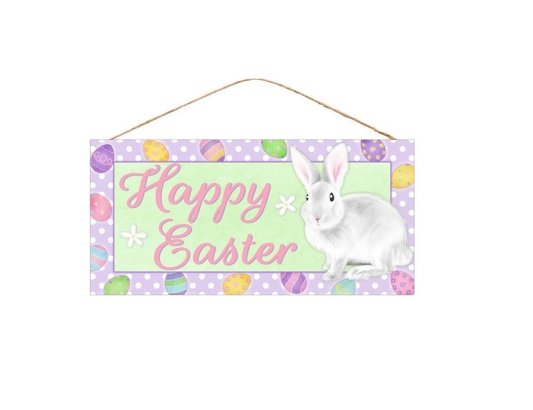 Easter Wreath Sign, 12.5"l X 6"h MDF Happy Easter Sign Green/lavender ...