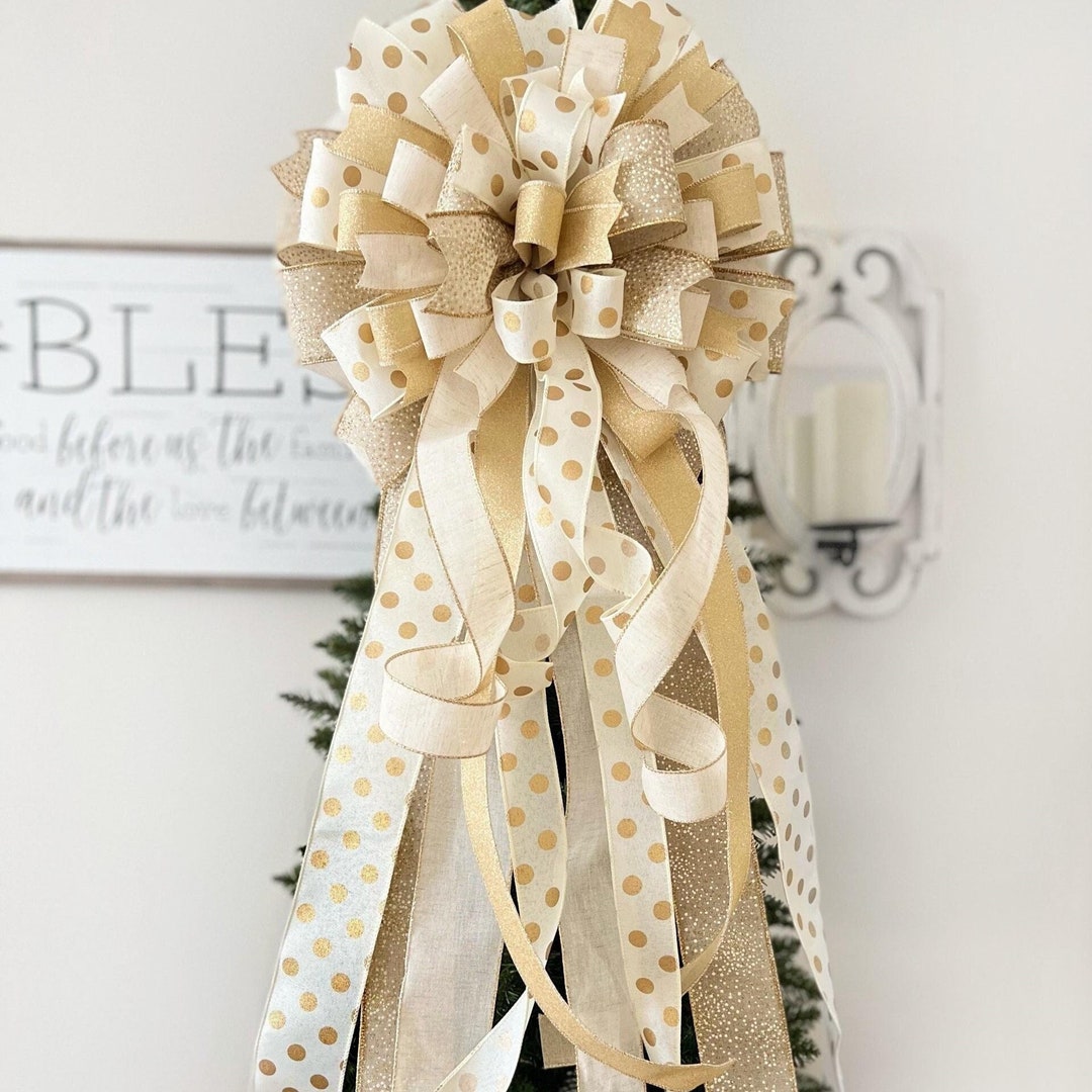 Large Christmas Tree Bow, Light Gold, Cream. Tree Topper Bow. - Etsy
