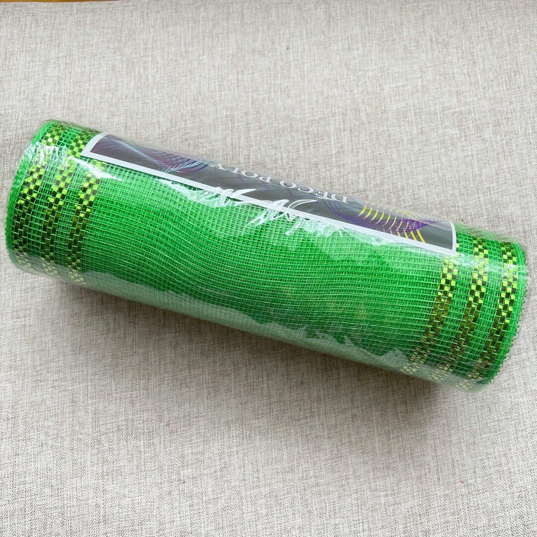 Green Deco Mesh 10" X 10yd Border Stripe Metallic Poly Mesh, Lime Green ...