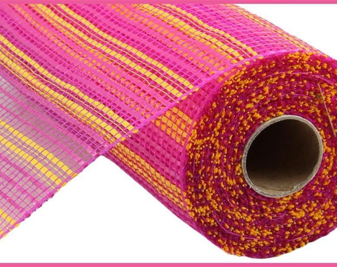 Hot Pink Yellow Deco Mesh, 10" X 10yd Horizontal Wide Stripe Mesh. - Etsy