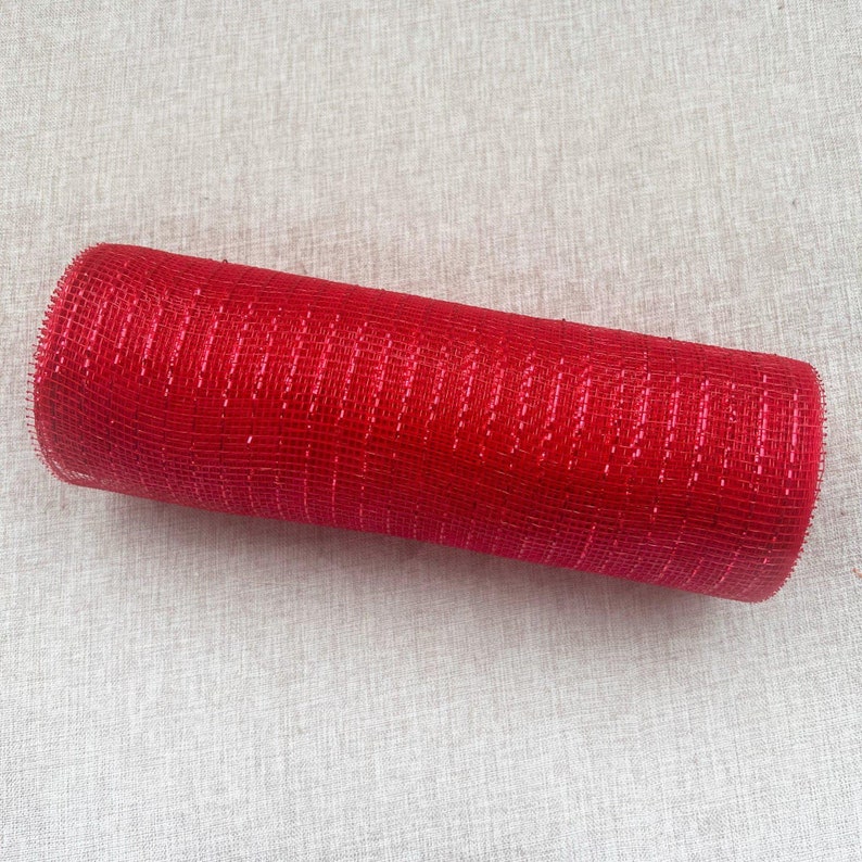 Red Metallic Deco Mesh 10.5"x10yd Poly Deco Mesh Wreath Making RE130124 ...