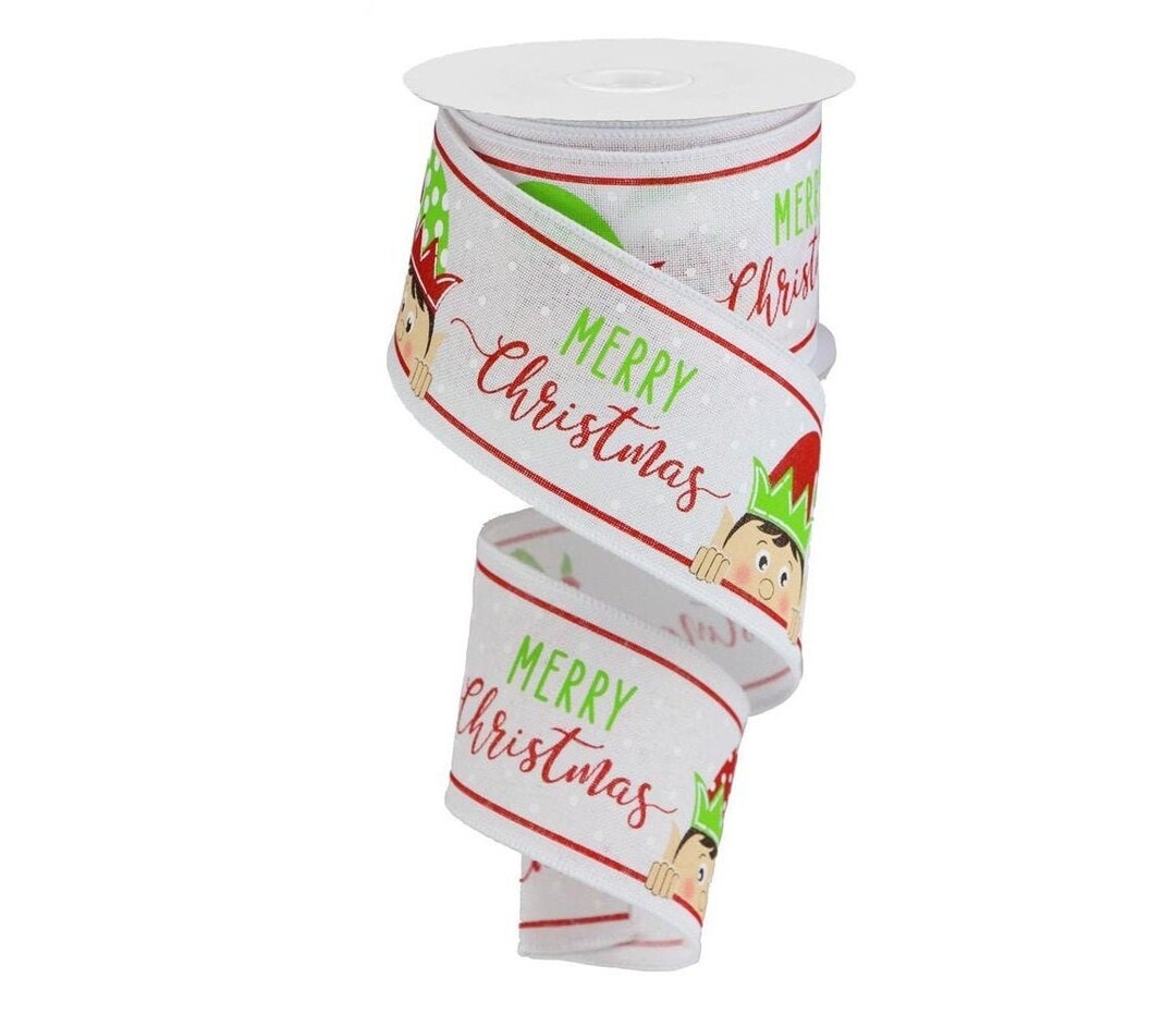 Wired Elf Ribbon, 2.5x10yd, Peeking Elf on Canvas, Christmas Ribbon ...