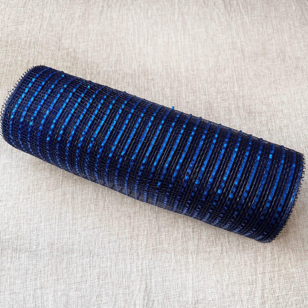 Navy Blue Deco Mesh 10"x10yd Wide Foil Mesh Wreath Making. Navy W/royal ...