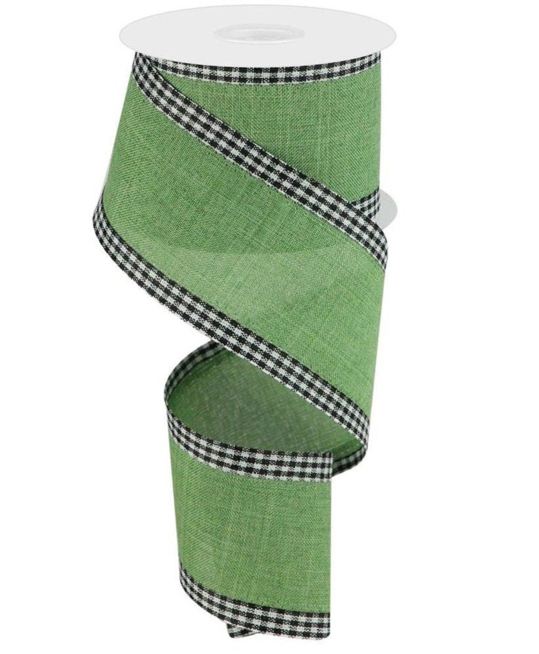 Wired Clover Green Ribbon, 2.5"x10yd Gingham Edge Wired Ribbon. Clover ...