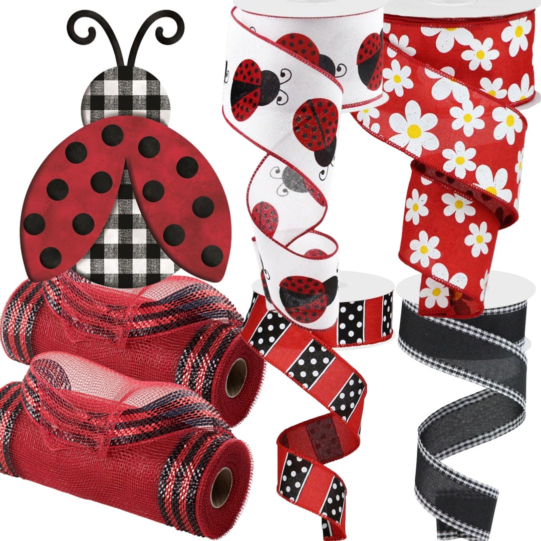 Ladybug Wreath Kit, Deco Mesh, Wired Ribbon, Metal Bee Wreath Sign. - Etsy