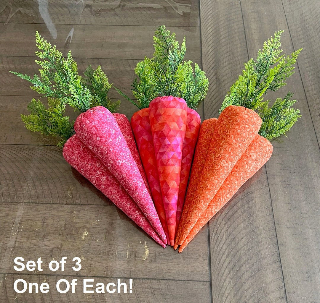 Fabric Carrots, Set of 3 Large Cotton Fabric Carrots. Hot Pink and ...