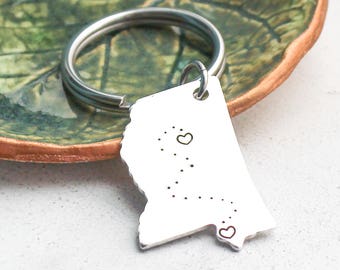 LARGE Home Keychain USA Keychain State Keychain Hand Stamped - Etsy