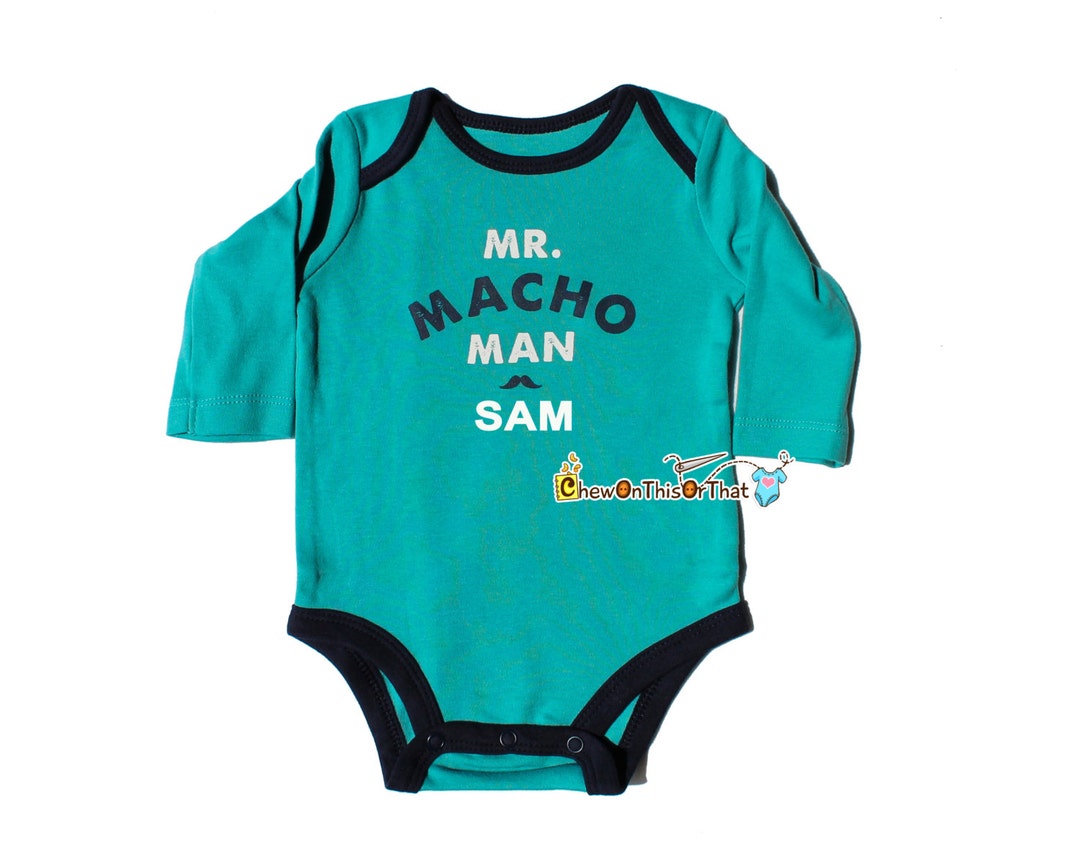 Mr Macho Man Personalized Turquoise Blue Long Sleeve Bodysuit - Etsy