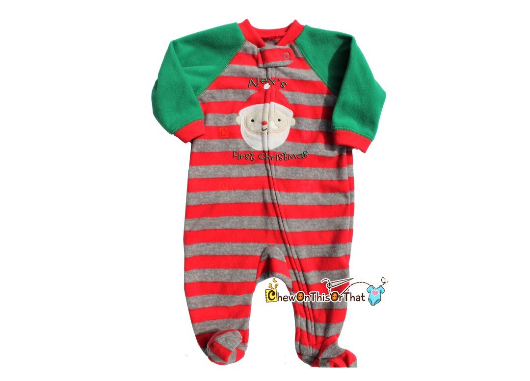 Striped Green, Red & Gray Santa Sleeper – Baby First Christmas Pajama ...