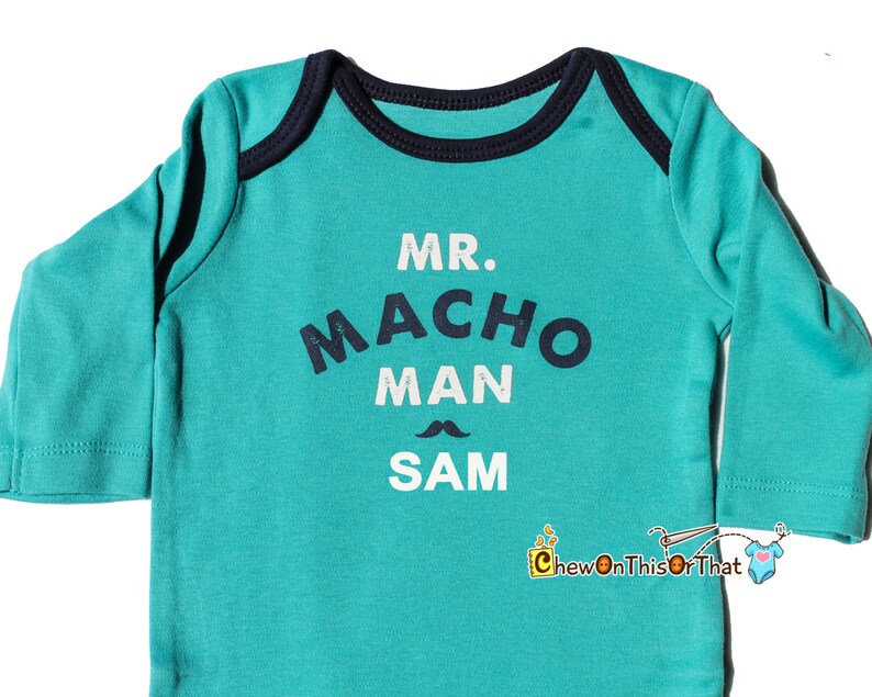 Mr Macho Man Personalized Turquoise Blue Long Sleeve Bodysuit - Etsy