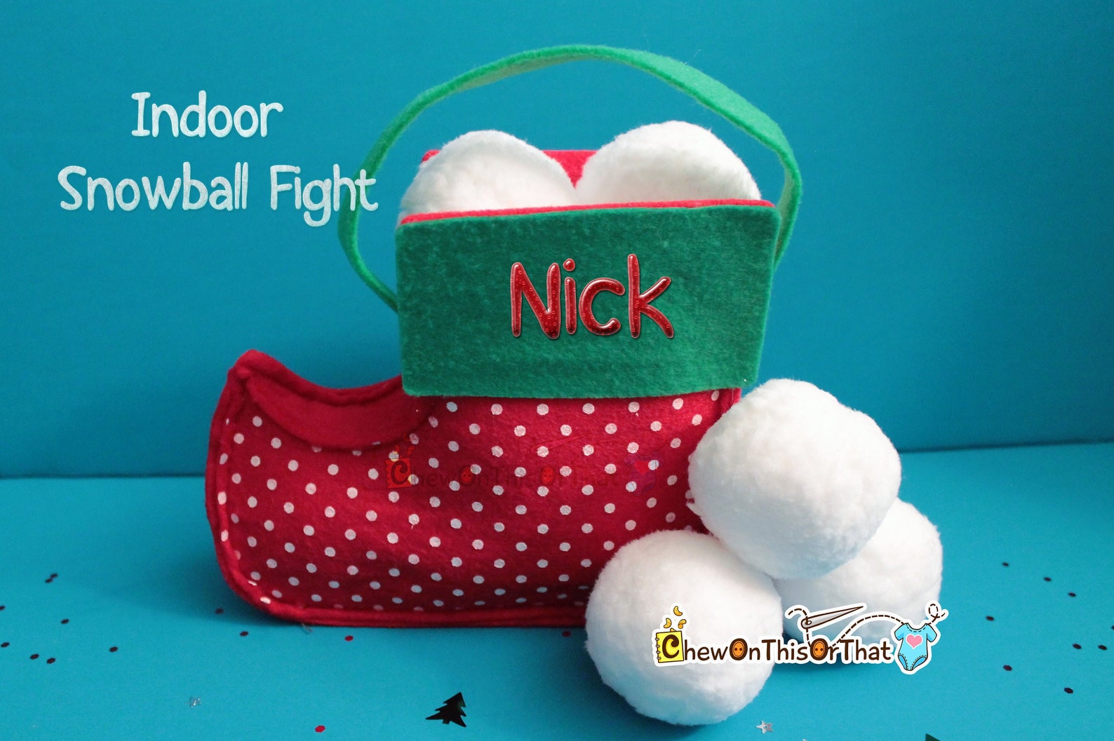 Personalized Indoor Snowball Fight With Red and Green Felt Elf Boot ...