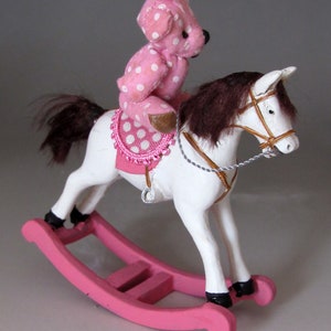 1:12th Scale. Dolls House Pretty Pink Rocking Horse With Teddy for ...