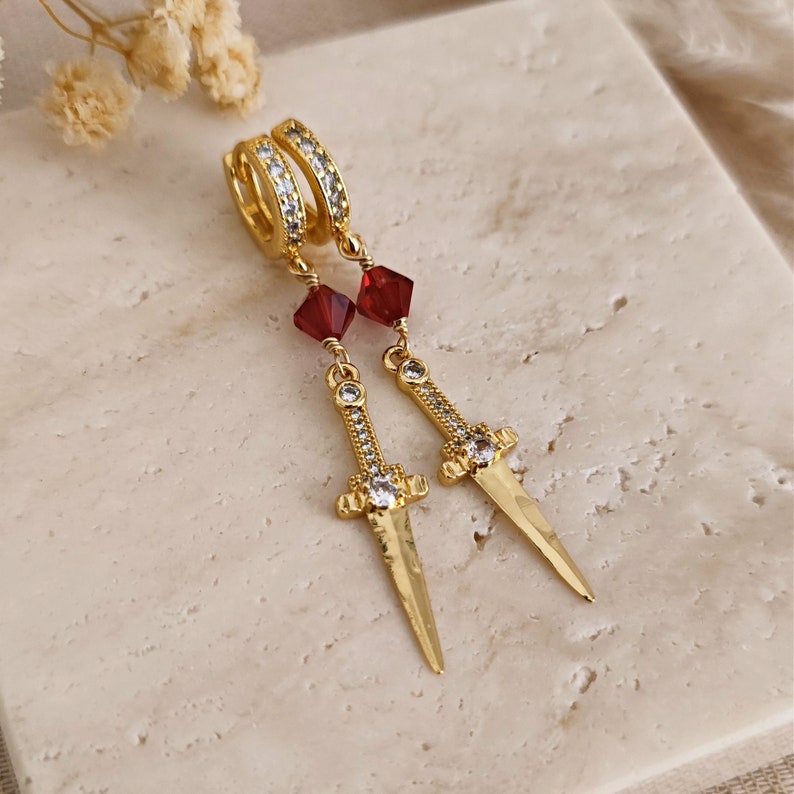 Ares Greek God Ruby Blood Crystals and Daggers Earrings Greek - Etsy