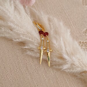 Ares Greek God Ruby Blood Crystals and Daggers Earrings, Greek ...