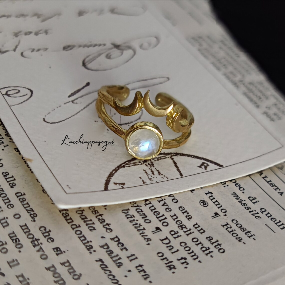 Moon Phases Ring With Moonstone Adjustable Triple Moon Raw - Etsy